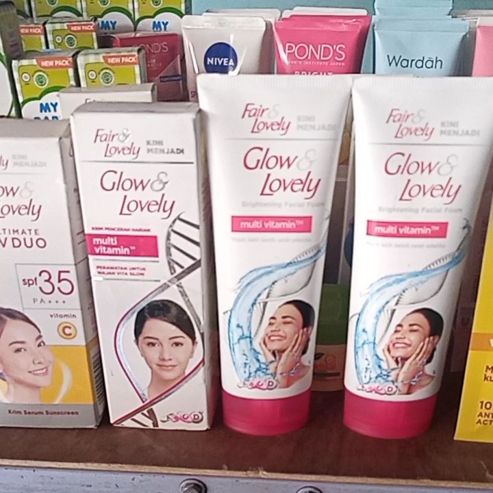 GLOW & LOVELY facial wash 100g krim pencerah 46g 23g 40g 20g sabun cuci ...