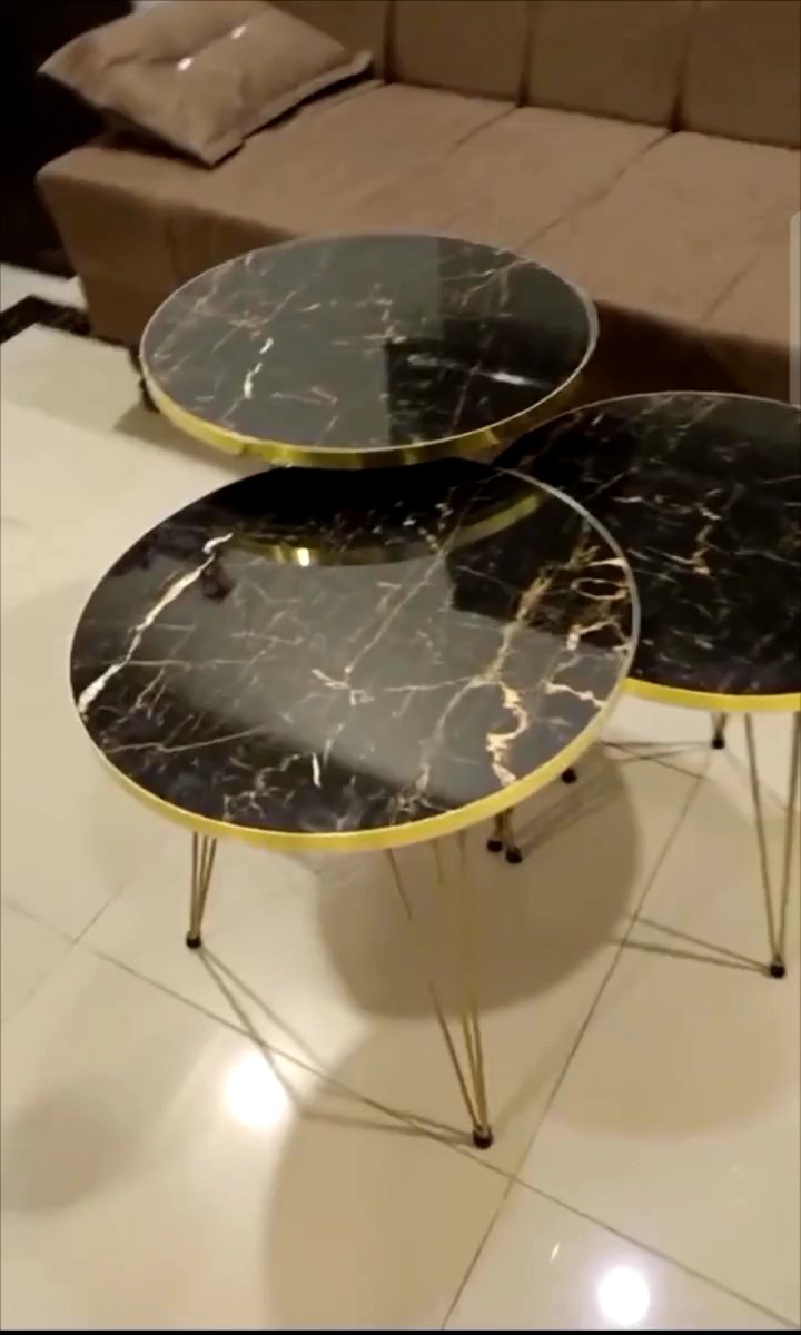 MDF Wood Daisy Nesting Table With Metal Stand - Set of 3 Round table ...