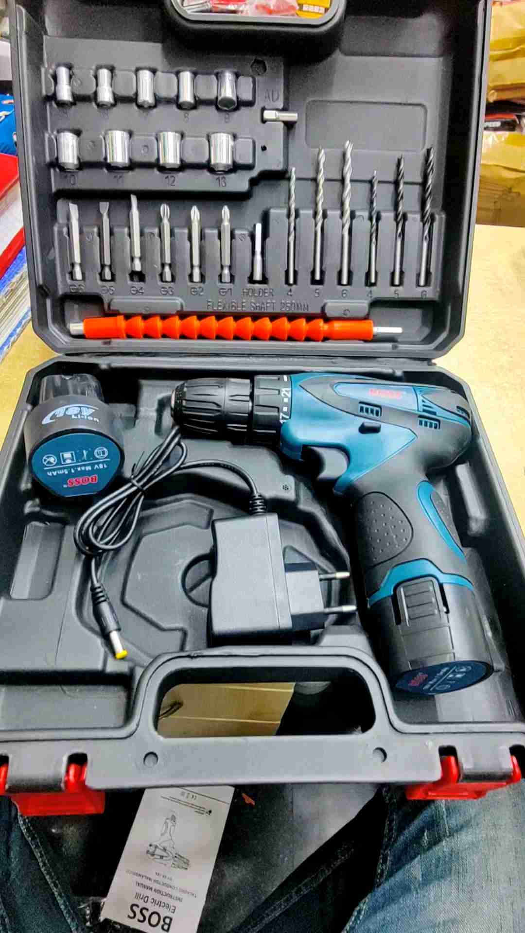 BOSS 18V Cordless Drill Machine 28 pc materials Set with 2 Battery ...