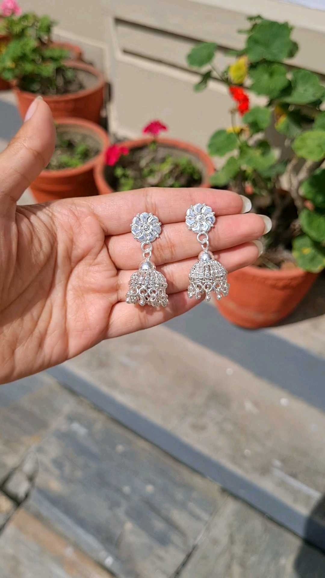 Gold and Silver Star Silver Pinjada Jhumka/Earrings for Women (Real ...