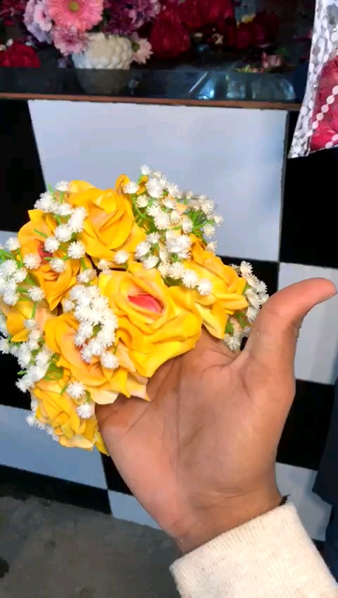 artificial flowers gajray 2 hands for bridal girls kangan yellow roses ...