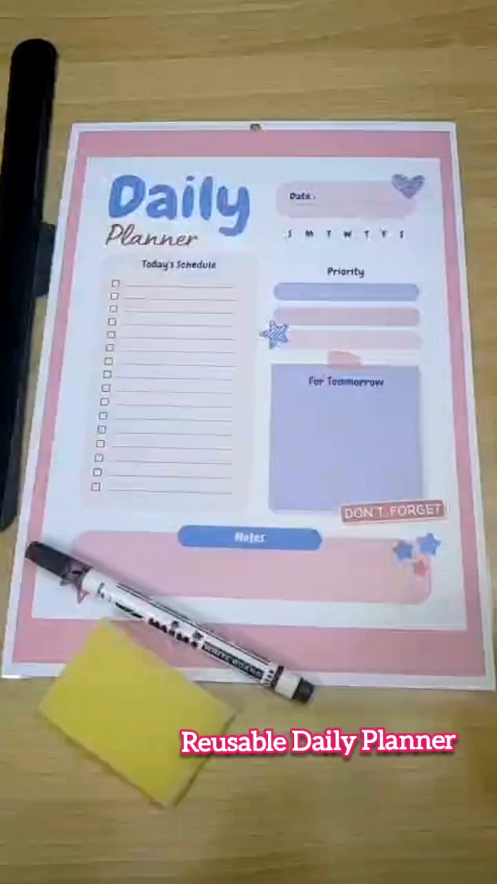 Reusable daily planner | to do list planner a4 size with board marker ...