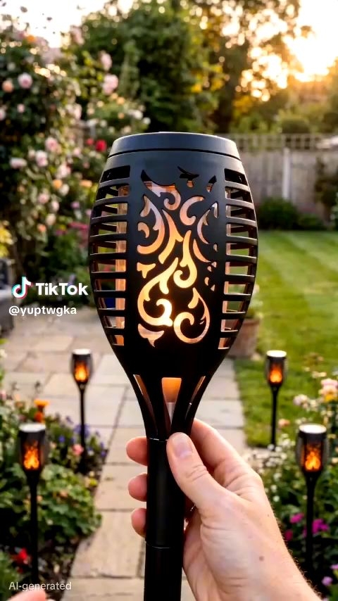 Solar Flame Garden Light , Outdoor Decorative Lightning With Realistic ...