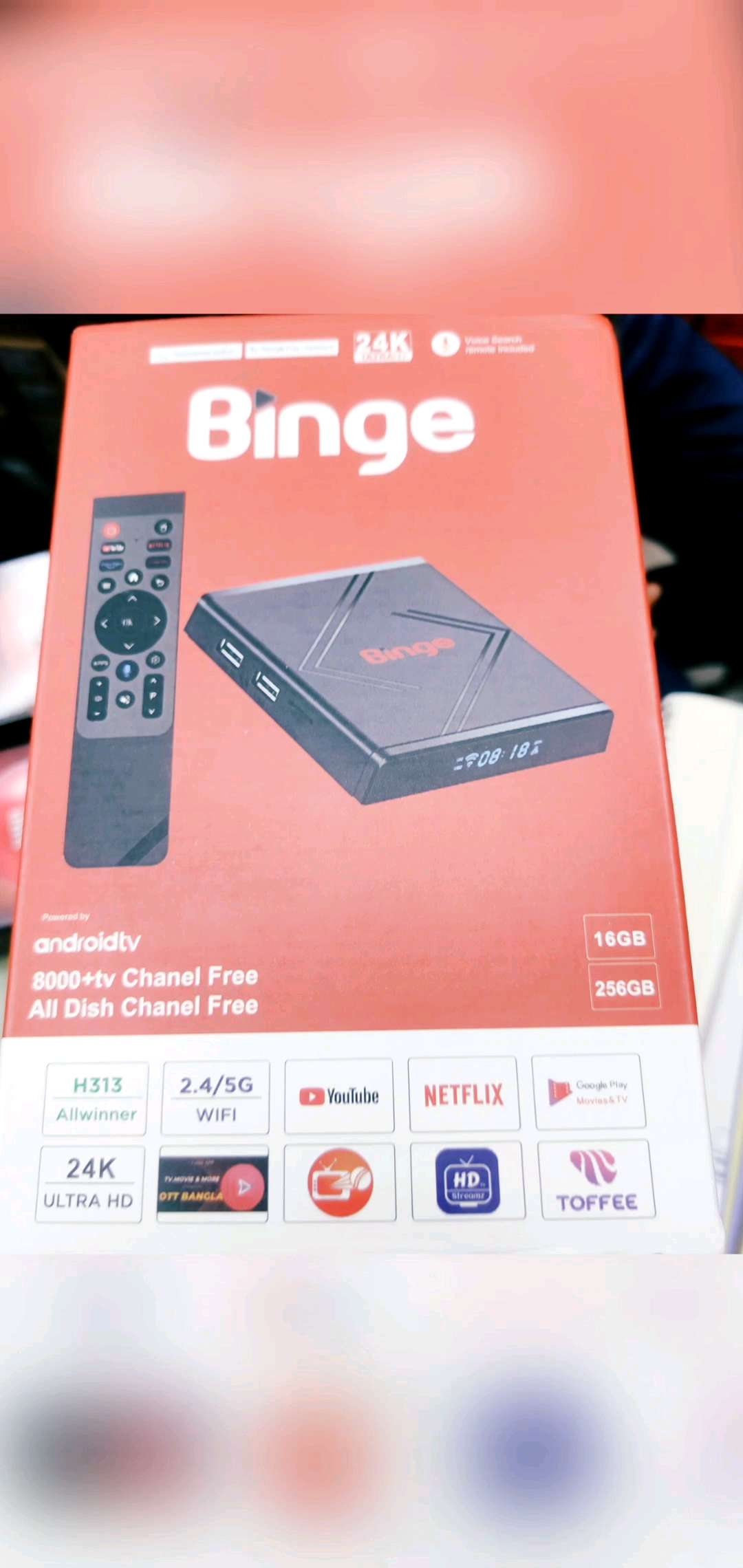 Binge Android TV Box with Voice Control Remote 24K Ultra HD 16GB DDR3 ...