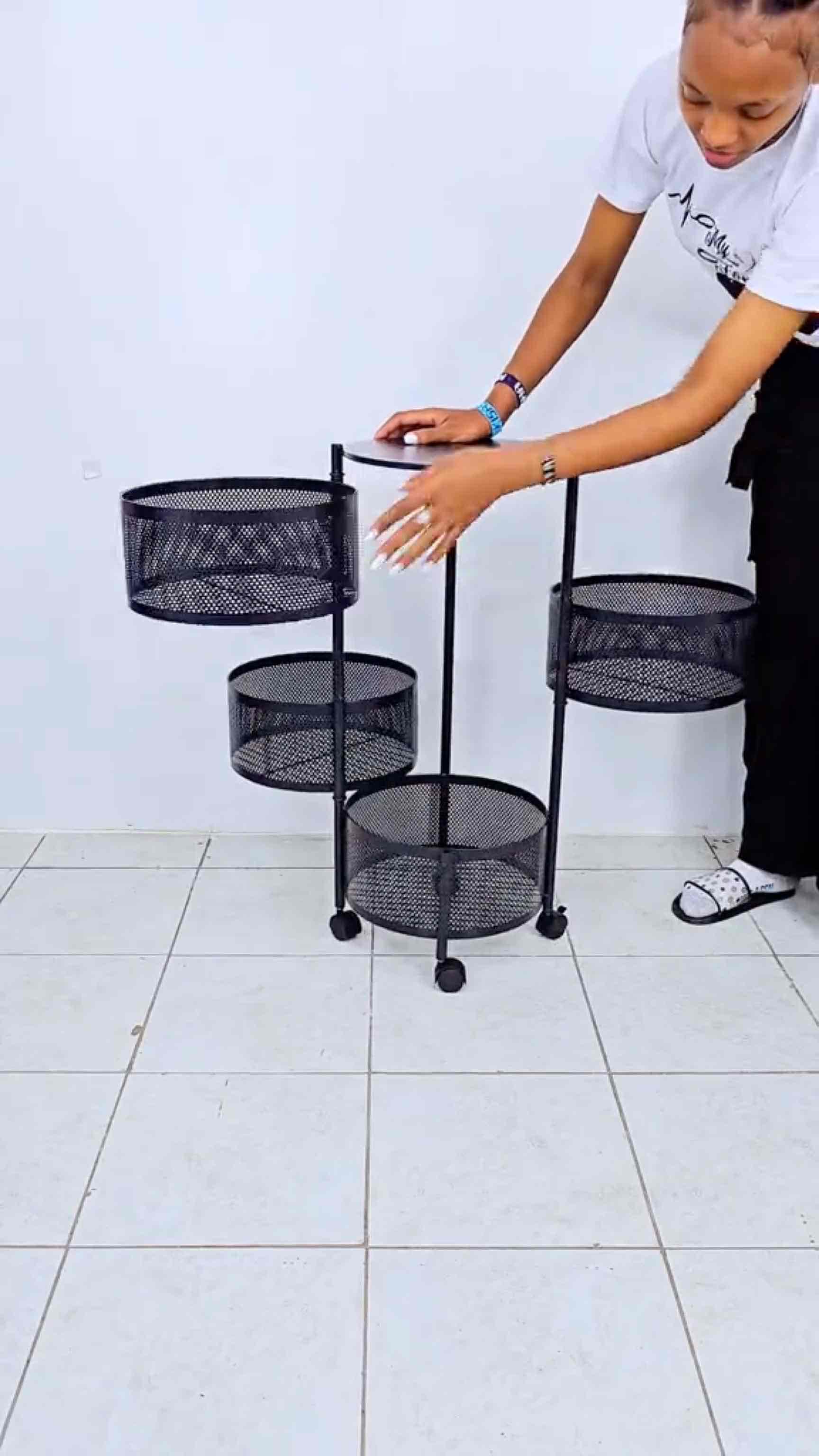 3/4/5 Tier 360° Rotating Kitchen Storage Stainless Steel Trolley Rack ...