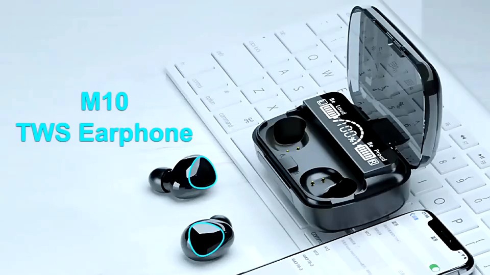 💯% ORIGINAL M10 WIRELESS EARBUDS Earphones 3500mAh Stereo Premium ...