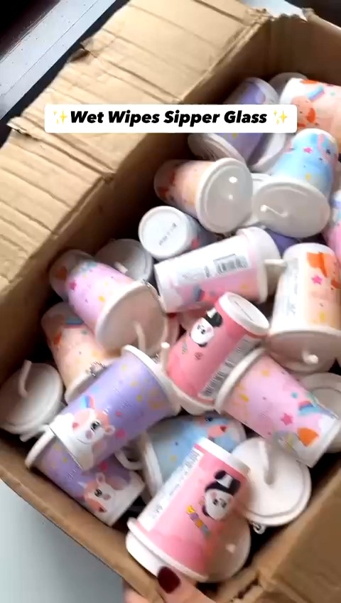 Mini Cute Cup Can Wipes ( Random Designs )wet wipes packaged in sipper ...