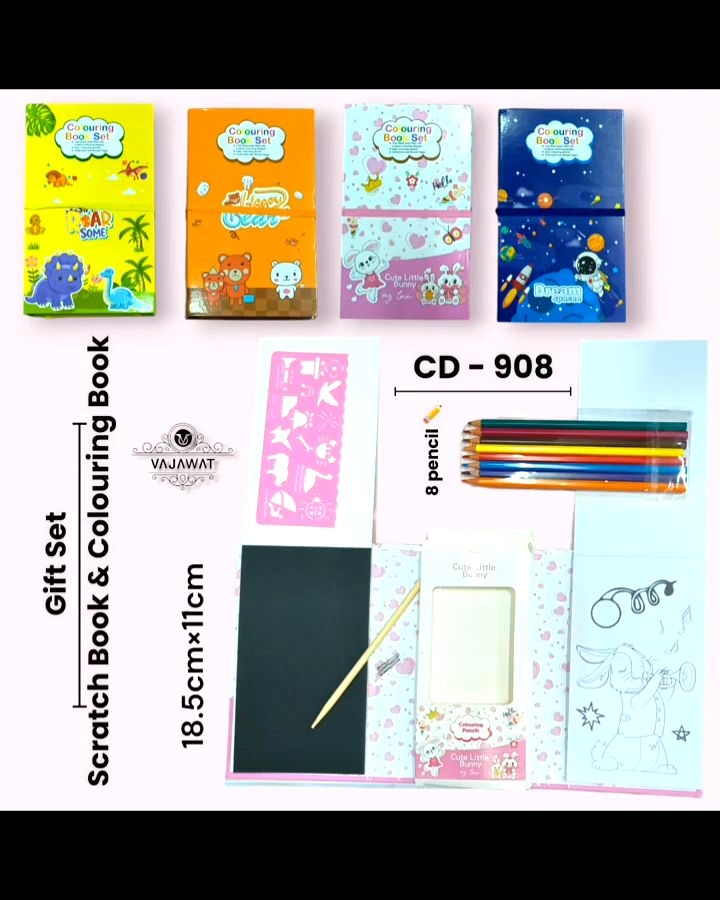 Pack of 1 Mix Theme Coloring Scratch Book with 8 Double Side Colour ...