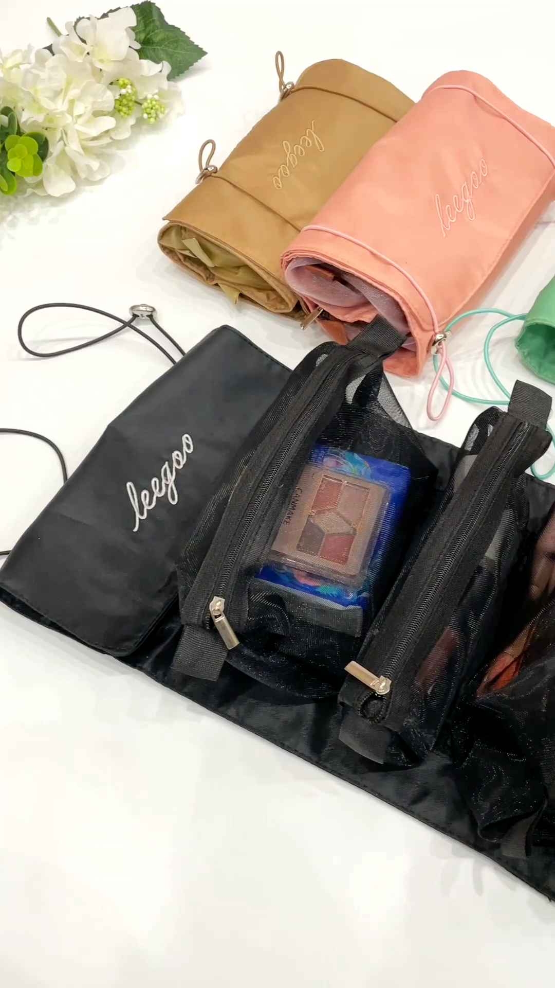 Roll up Makeup Bag,Cosmetic Travel Bag,4-in-1 Detachable Roll up ...